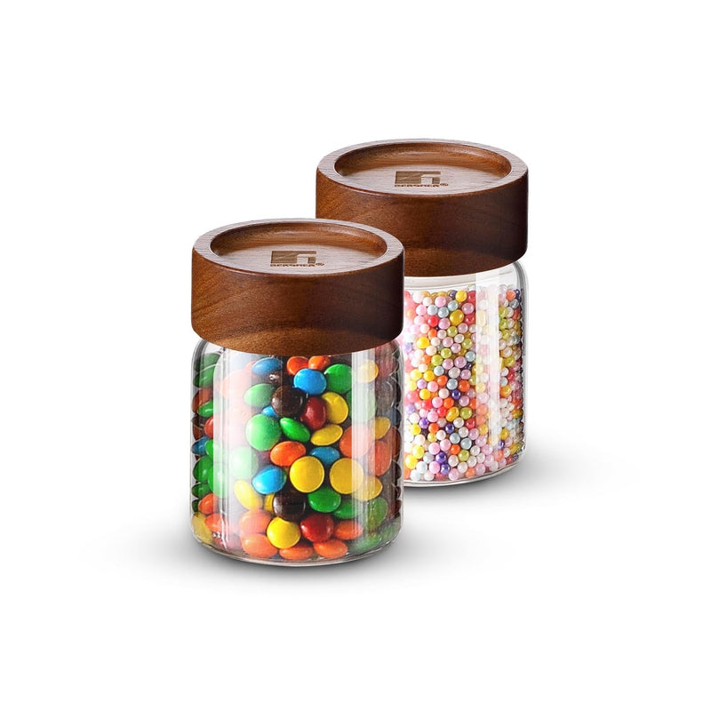 Acadia Borosilicate Glass Jar with Solid Wood Lid, Airtight Multipurpo