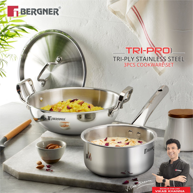 TriPro Tri-Ply Stainless Steel 3 Pcs Cookware Set
