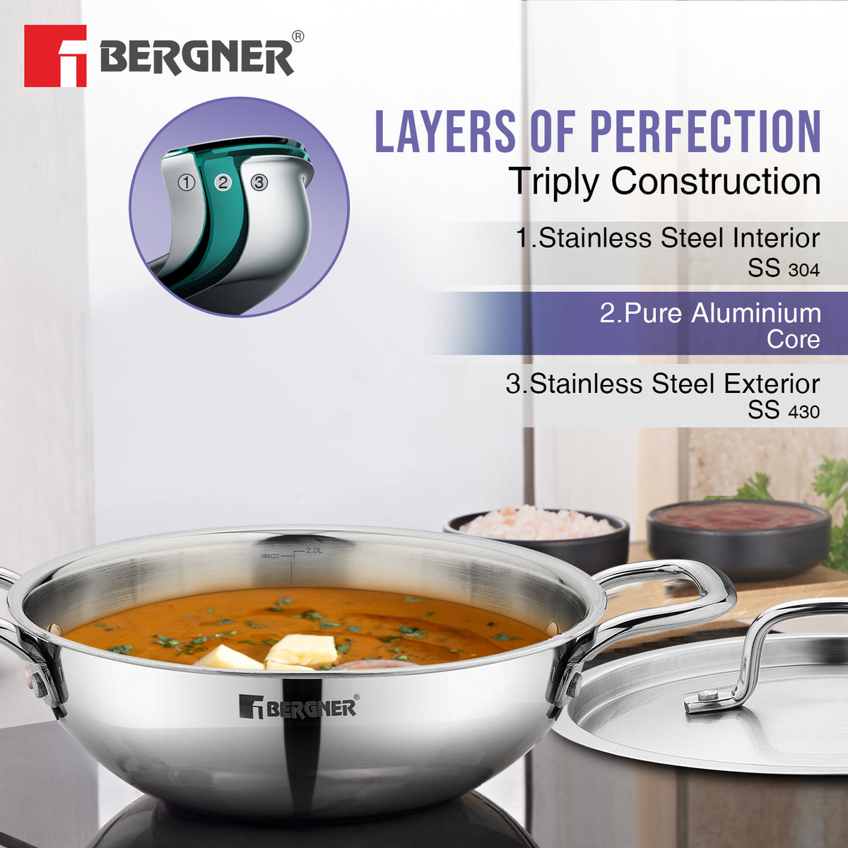 TriPro Tri-Ply Stainless Steel 7 Pcs Cookware Set