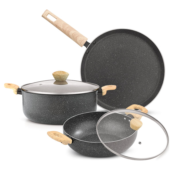 Bergner Earth Black 5 Pcs Non-Stick Cookware Set - Induction Bottom