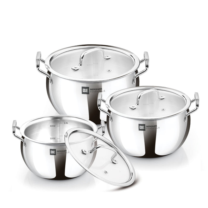 BE Essentials Tri-Ply Stainless Steel 3 Pcs Rice Handi Set