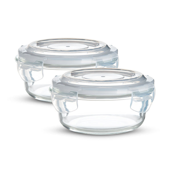 Borosilicate Glass Side Lock Storage Round Container - 400ml